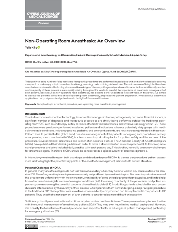(PDF) Non-Operating Room Anesthesia: An Overview