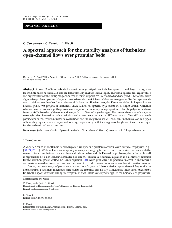 (PDF) Stability Analysis of Turbulent Open-Channel Flows