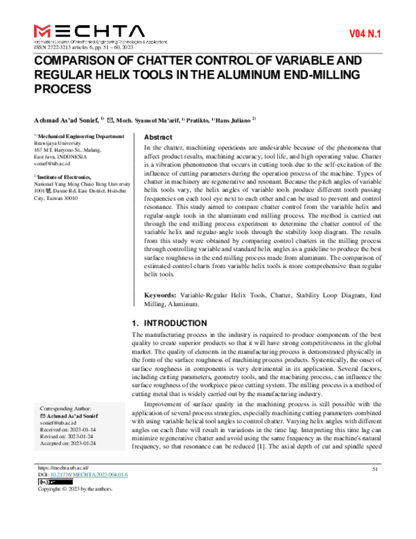 (PDF) Comparison of Chatter Control of Variable and Regular Helix Tools in the Aluminum End ...