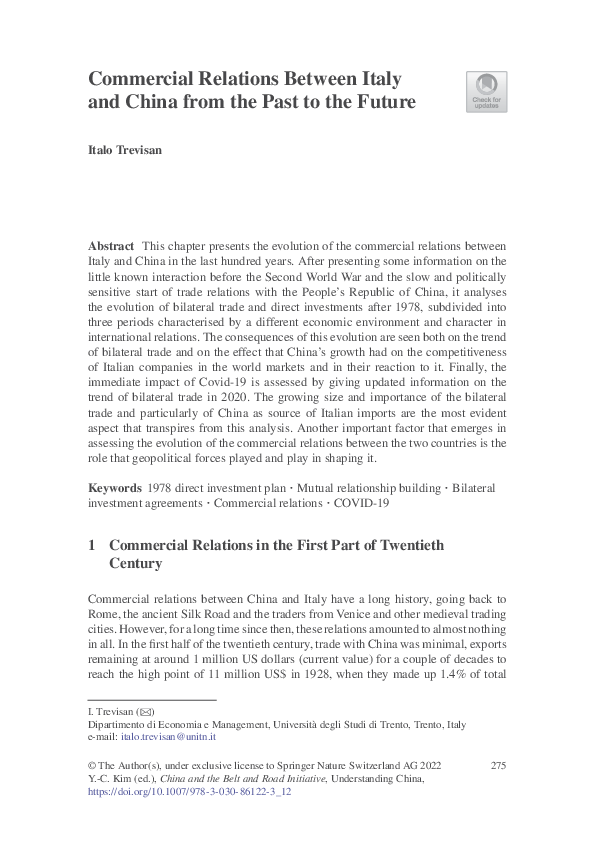 (PDF) Commercial Relations Between Italy and China from the Past to the ...