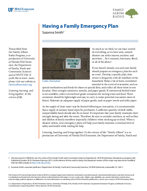 (PDF) Having a Family Emergency Plan