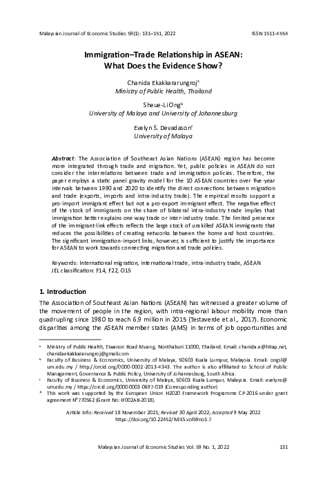 (PDF) Immigration - Trade Relationship in ASEAN: What Does the Evidence ...