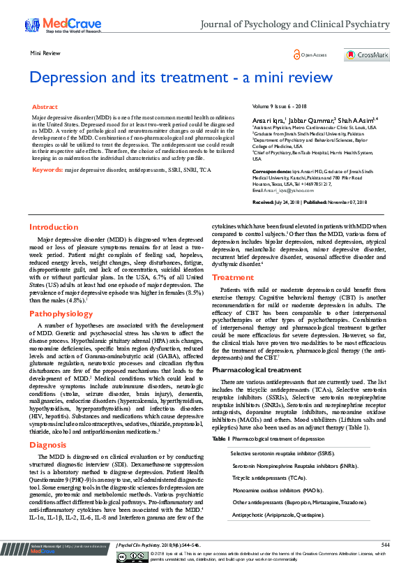 (PDF) Depression and its treatment - a mini review