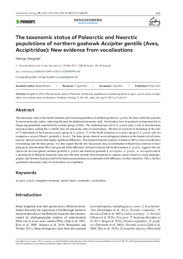 (PDF) The taxonomic status of Palearctic and Nearctic populations of ...
