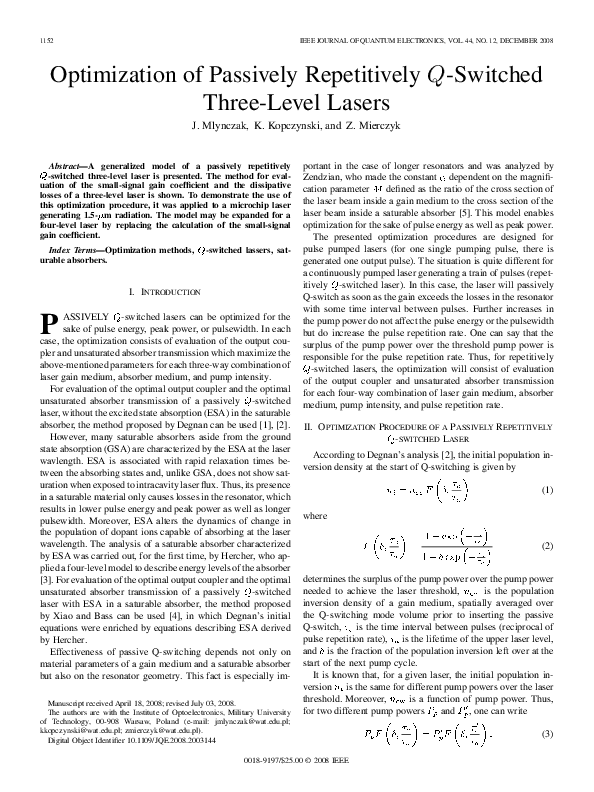 (PDF) Optimization of Passively Repetitively $Q$-Switched Three-Level ...