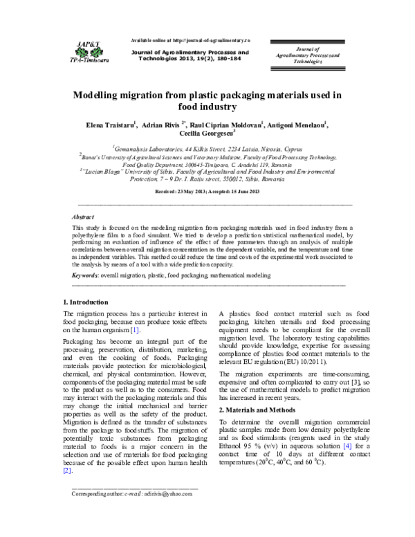 (PDF) Modelling migration from plastic packaging materials used in food ...