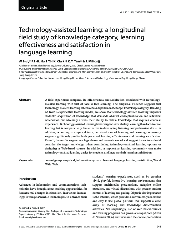 (PDF) Technology-assisted learning: a longitudinal field study of ...