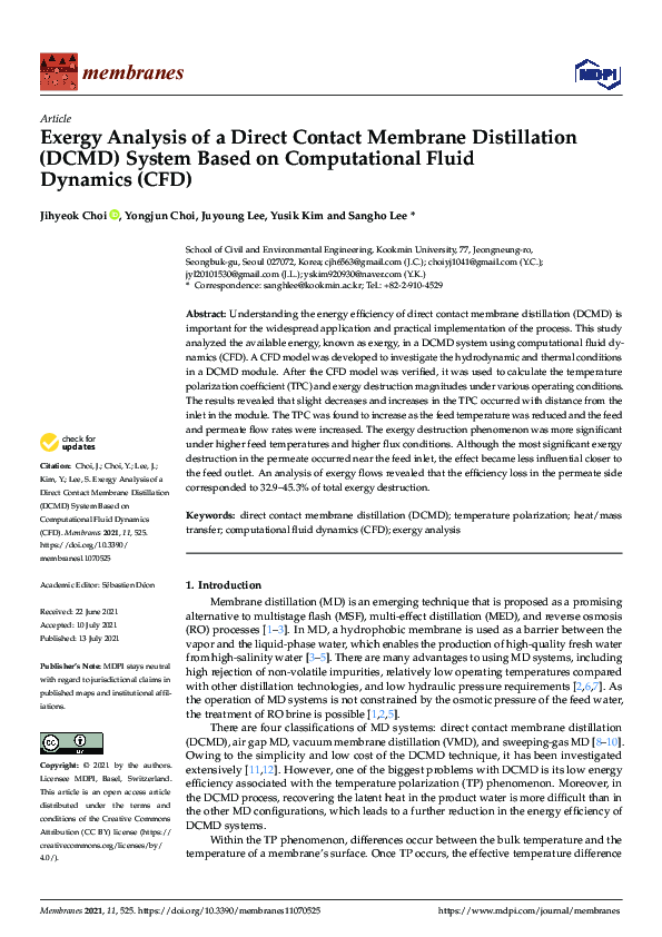 (PDF) Exergy Analysis of a Direct Contact Membrane Distillation (DCMD) System Based on ...