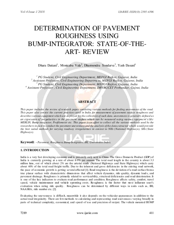 (PDF) Determination of Pavement Roughness Using Bump-Integrator: State ...