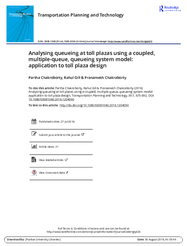 Pdf Analysing Queueing At Toll Plazas Using A Coupled Multiple Queue Queueing System Model