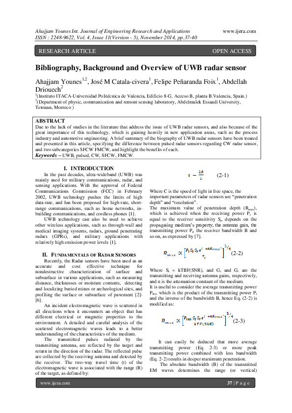 (PDF) Bibliography, Background and Overview of UWB radar sensor