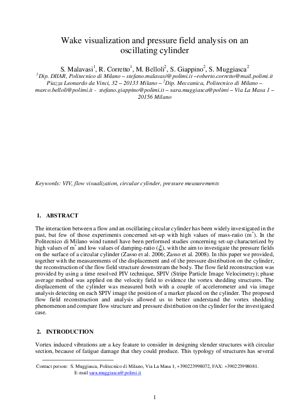 (PDF) Wake Visualization and Pressure Field Analysis on an Oscillating ...
