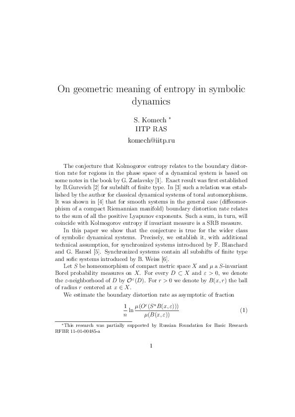 (PDF) On geometric meaning of entropy in symbolic dynamics