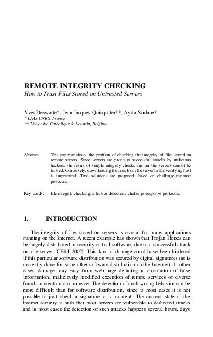 (PDF) Remote Integrity Checking