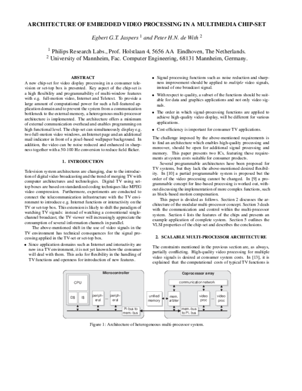 (PDF) Architecture of embedded video processing in a multimedia chip-set