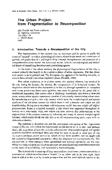 (PDF) The Urban Project : from Fragmentation to Recomposition