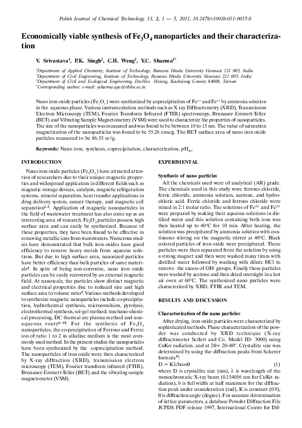 (PDF) Economically viable synthesis of Fe3O4 nanoparticles and their characterization