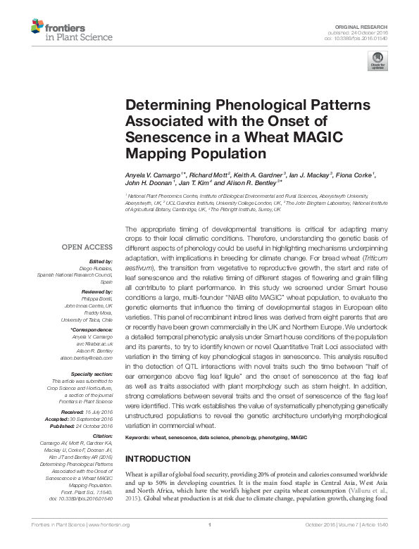 (PDF) Determining Phenological Patterns Associated with the Onset of ...