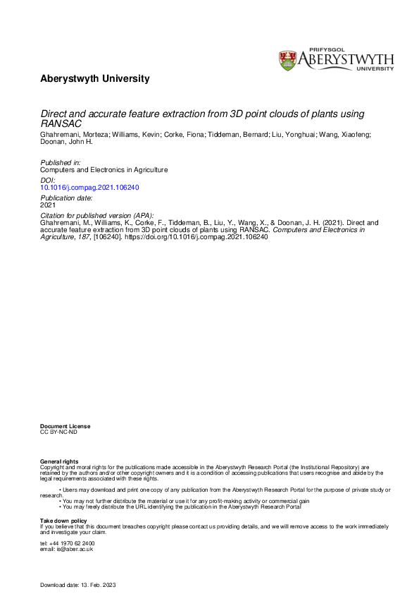 Pdf Direct And Accurate Feature Extraction From 3d Point Clouds Of Plants Using Ransac