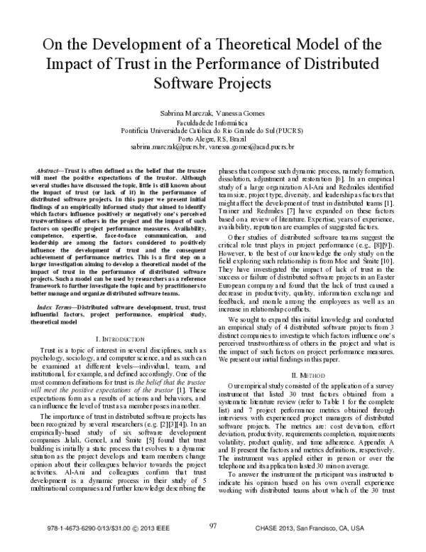 (PDF) On the development of a theoretical model of the impact of trust in the performance of ...