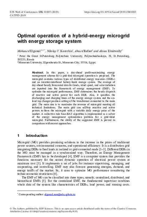 (PDF) Optimal operation of a hybrid-energy microgrid with energy storage system