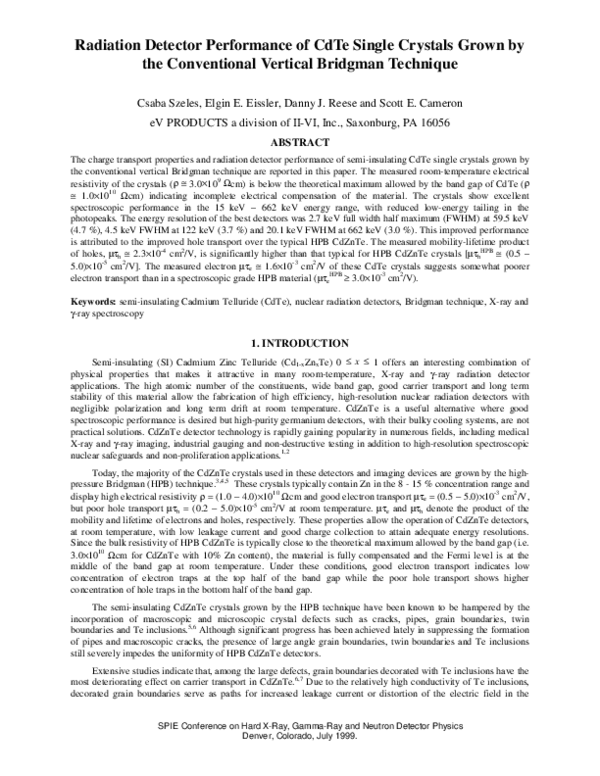(PDF) Radiation detector performance of CdTe single crystals grown by ...