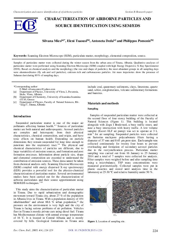 (PDF) Characterization of Airborne Particles and Source Identification Using Sem/Eds