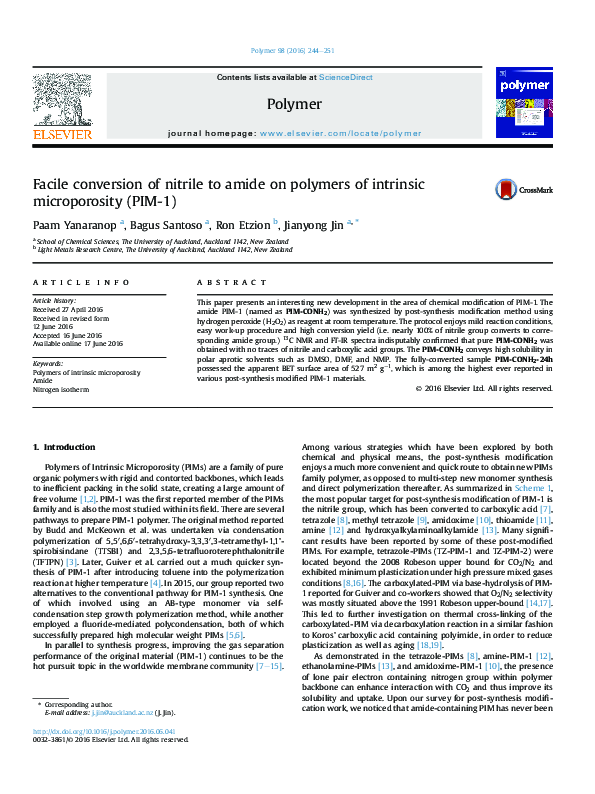 (PDF) Facile conversion of nitrile to amide on polymers of intrinsic ...
