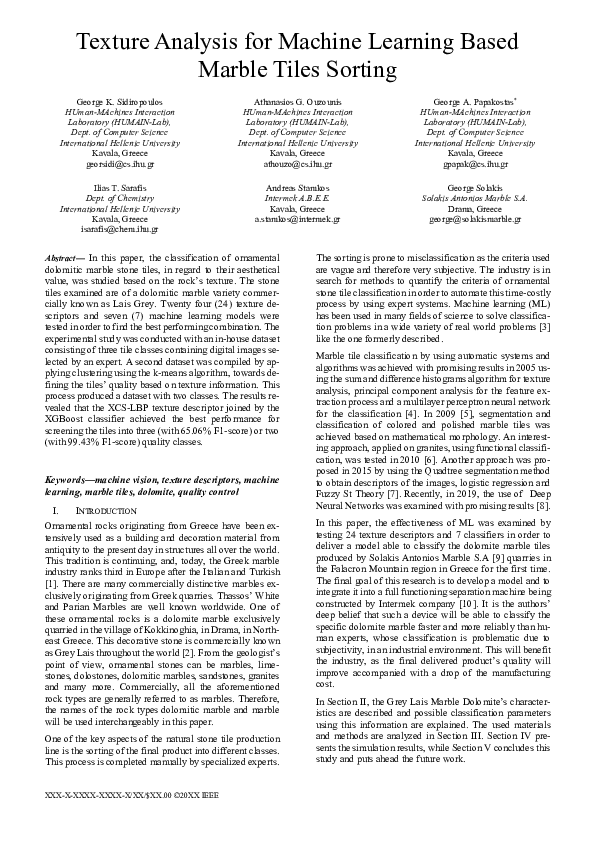 (PDF) Texture Analysis for Machine Learning Based Marble Tiles Sorting