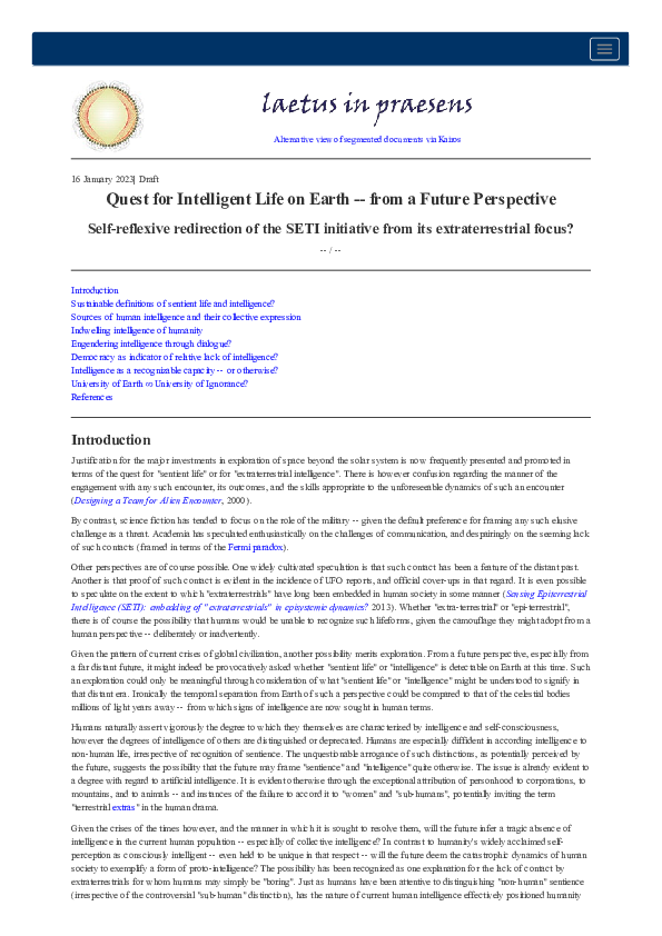 (PDF) Quest for Intelligent Life on Earth -- from a Future Perspective ...