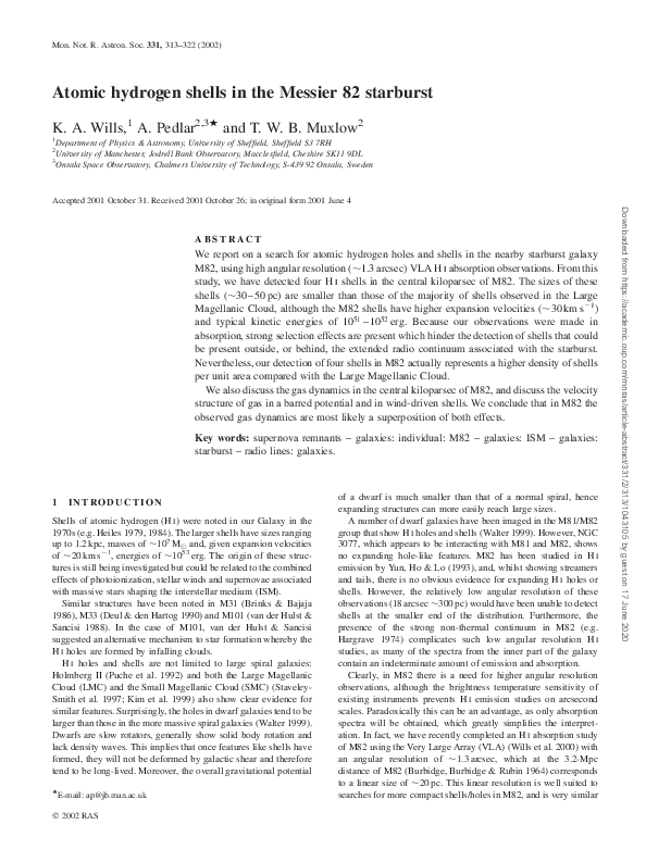 (PDF) Atomic hydrogen shells in the Messier 82 starburst