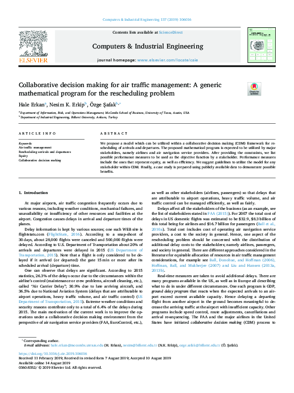 (PDF) Collaborative decision making for air traffic management: A ...