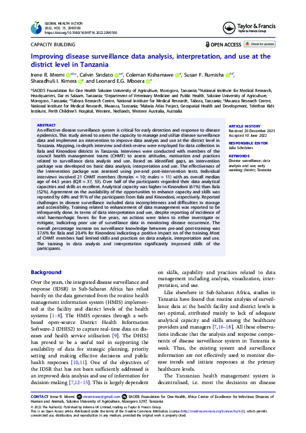 (PDF) Improving disease surveillance data analysis, interpretation, and ...