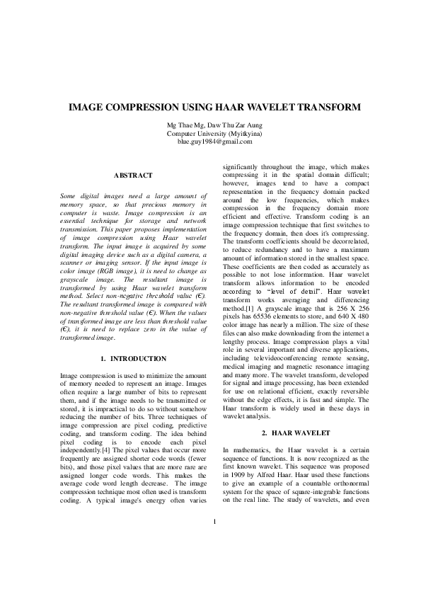 (PDF) 1 Image Compression Using Haar Wavelet Transform