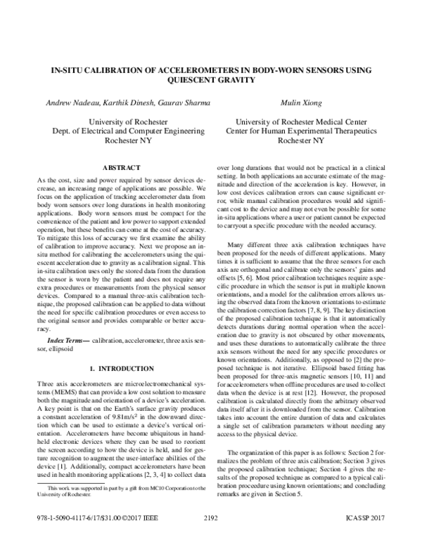 (PDF) In-situ calibration of accelerometers in body-worn sensors using quiescent gravity ...