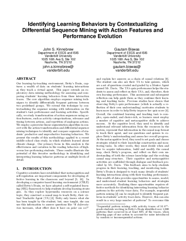 (PDF) Identifying Learning Behaviors by Contextualizing Differential Sequence Mining with Action ...