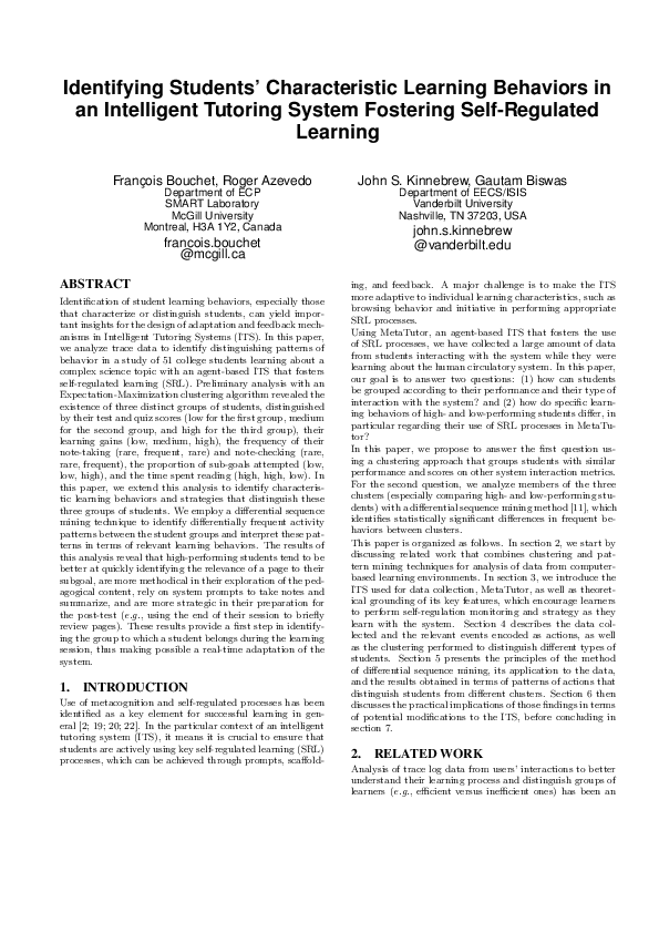(PDF) Identifying Students’ Characteristic Learning Behaviors in an Intelligent Tutoring System ...