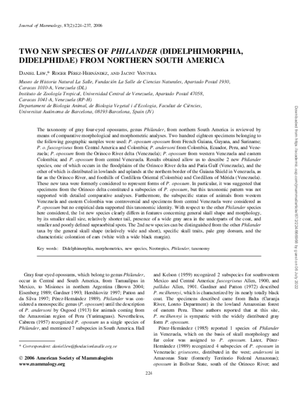 (PDF) Two New Species of Philander (Didelphimorphia, Didelphidae) from ...