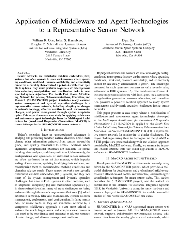 (PDF) Application of middleware and agent technologies to a representative sensor network | John ...
