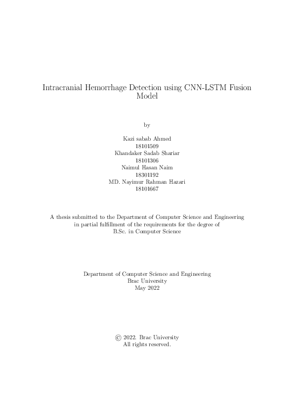 (PDF) Intracranial Hemorrhage Detection using CNN-LSTM Fusion Model