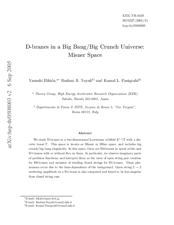 (PDF) D-branes in a big bang/big crunch universe: Misner space