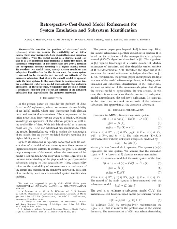 (PDF) Retrospective-cost-based model refinement for system emulation and subsystem identification
