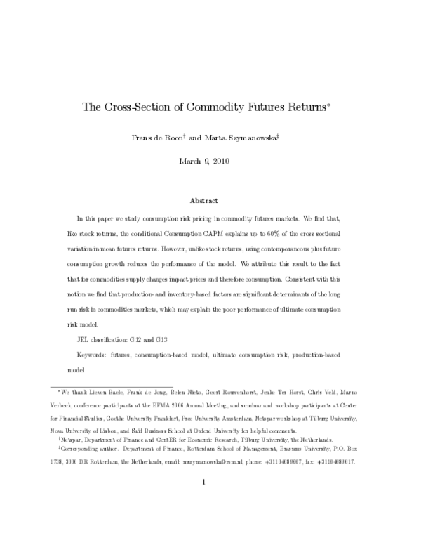 (PDF) The Cross-Section of Commodity Futures Returns