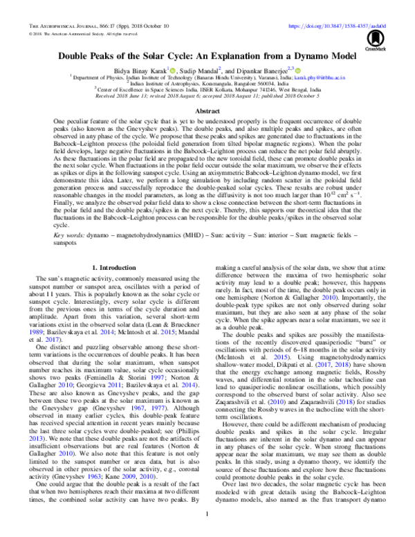 (PDF) Double Peaks of the Solar Cycle: An Explanation from a Dynamo Model
