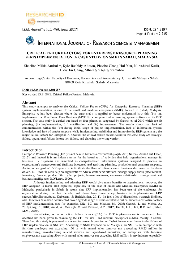 (PDF) Critical Failure Factors For Enterprise Resource Planning (Erp ...
