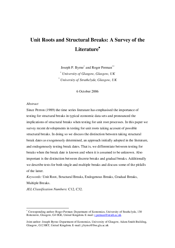 (PDF) Unit roots and structural breaks: A survey of the literature