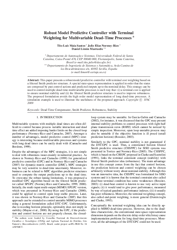 (PDF) Robust Model Predictive Controller with Terminal Weighting for Multivariable Dead-Time ...