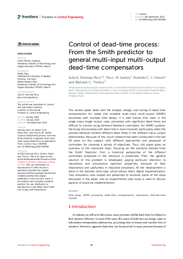 (PDF) Control of dead-time process: From the Smith predictor to general multi-input multi-output ...
