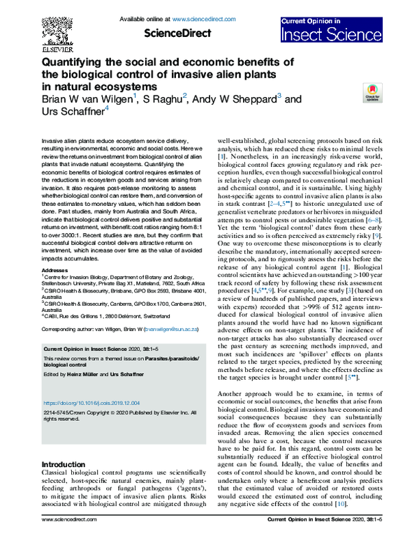 (PDF) Quantifying the social and economic benefits of the biological ...