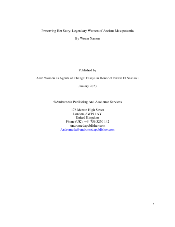 (PDF) Preserving Her Story: Legendary Women of Ancient Mesopotamia
